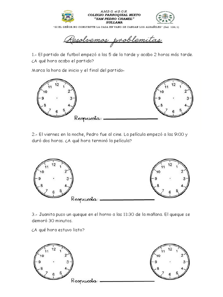 Ficha de Problemas Del Reloj | PDF