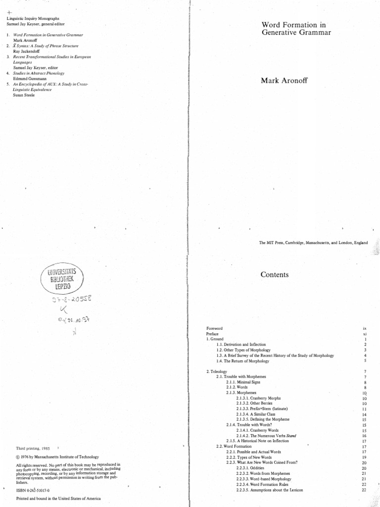 Aronoff, Mark (1976) : Word Formation in Generative Grammar ...