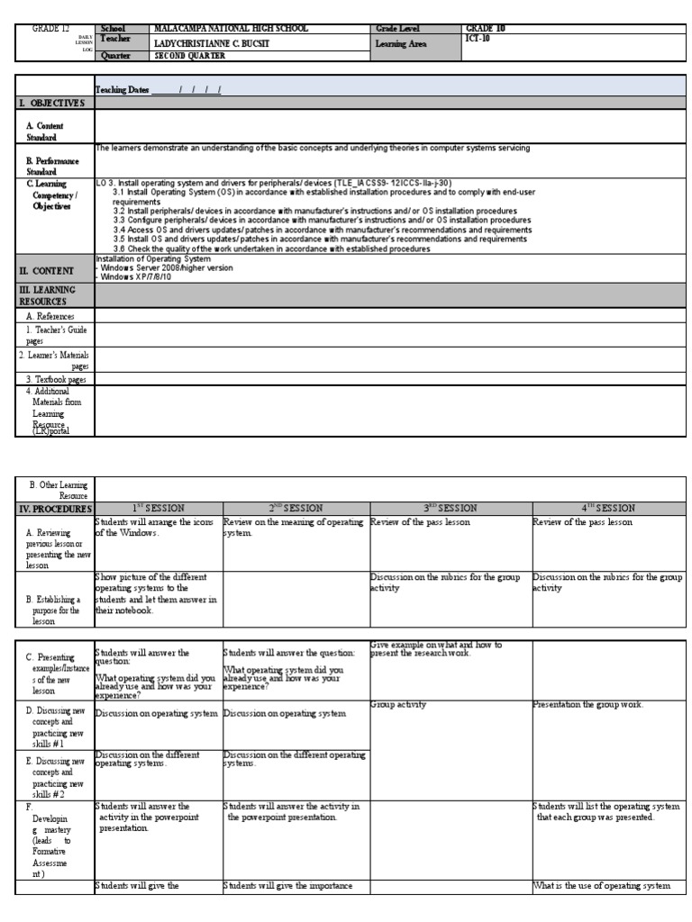 ICT 10 DLL 2nd Quarter | PDF | Operating System | Learning