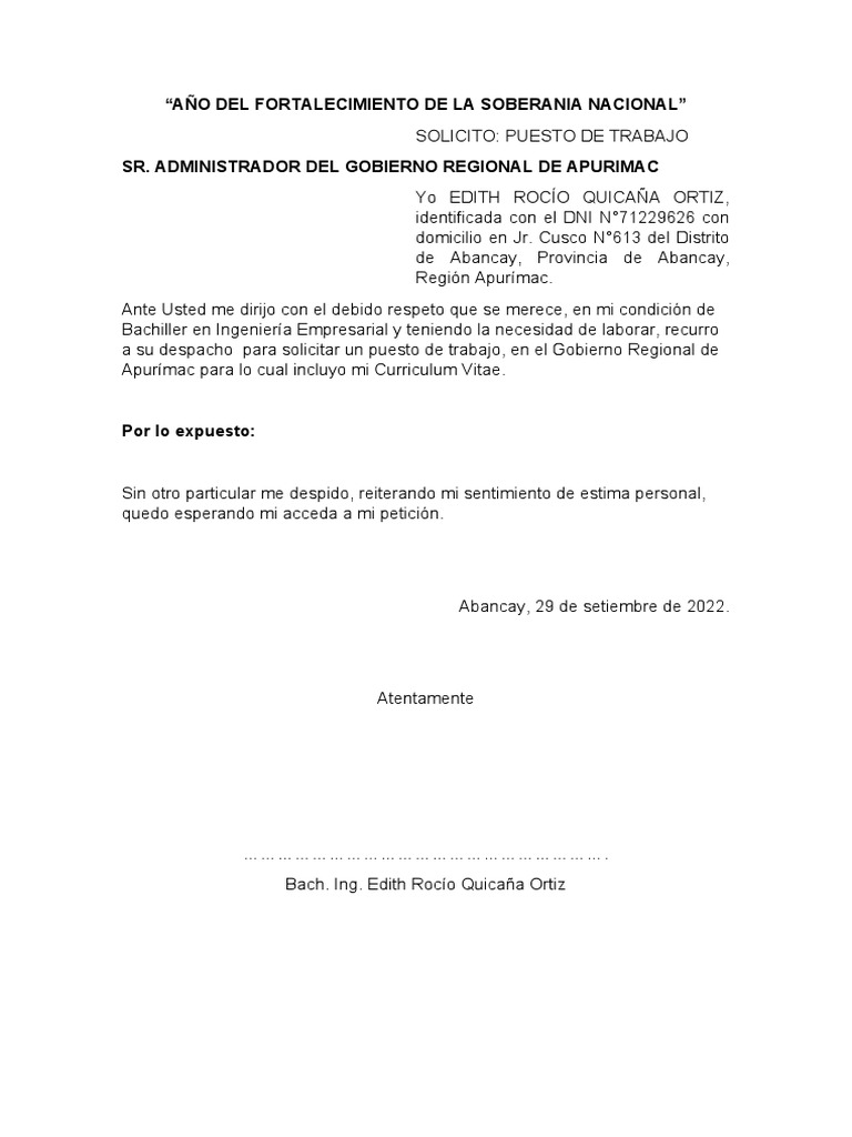Solicitud de Puesto Laboral | PDF