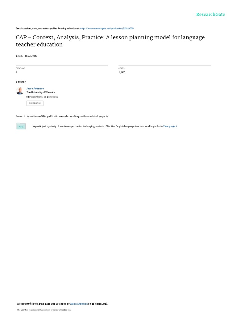 CAP - Context, Analysis, Practice: A Comprehensive and Insightful New Lesson Planning Model for ...