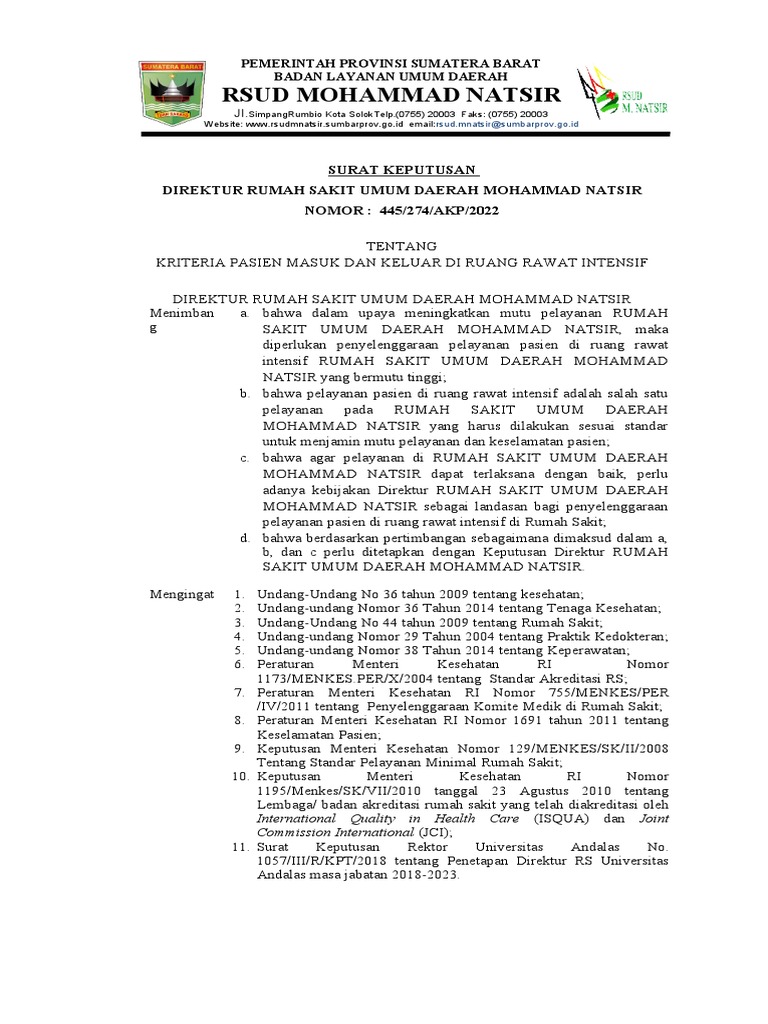 SK Masuk Keluar Ruang Intensif | PDF