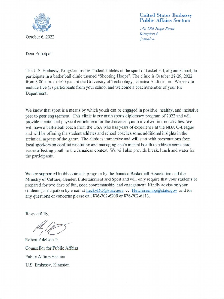 Basketball Clinic Letter to High Schools | PDF
