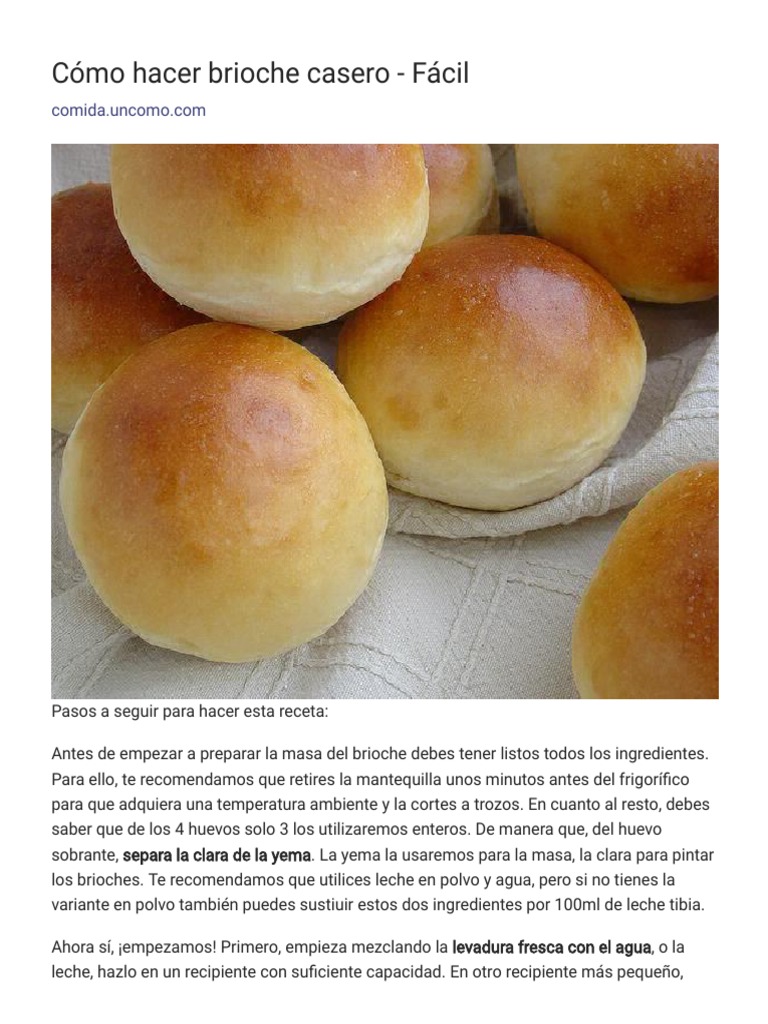 Cómo Hacer Brioche Casero - Fácil | PDF | Leche | Huevo como alimento