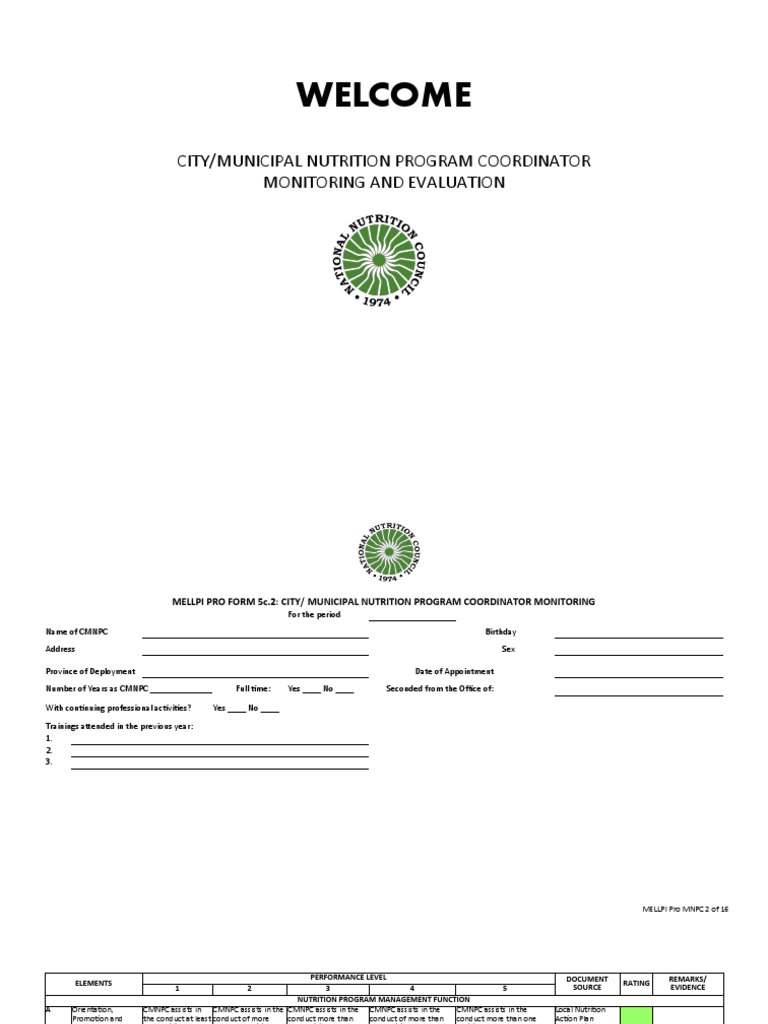 Mellpi Pro Form For CMNPC (Rnet Use) | PDF | Monitoring And Evaluation