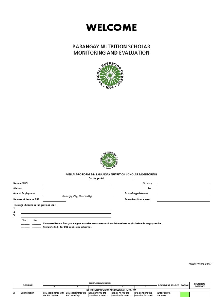 BNS Monitoring and Evaluation Guide | PDF | Test (Assessment) | Caregiver