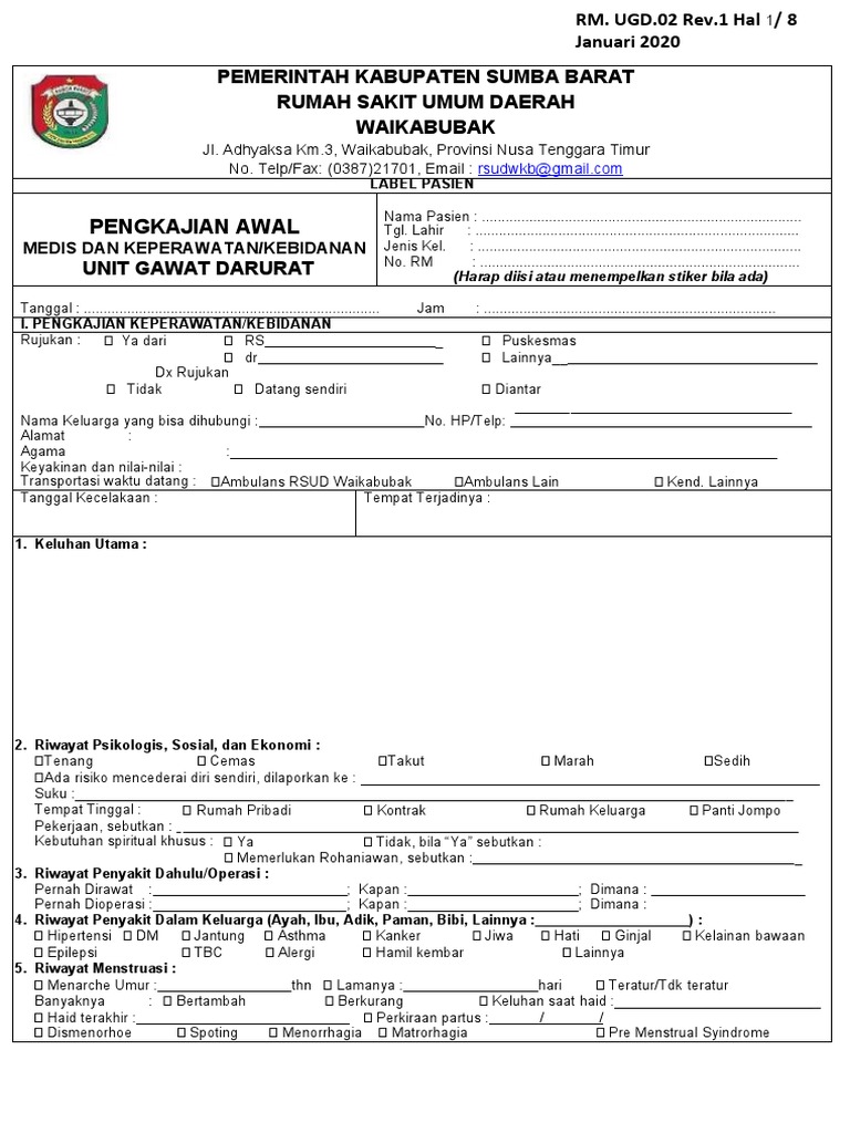 RM UGD 02 Formulir Asesmen Awal UGD REVISI NIKKOP | PDF