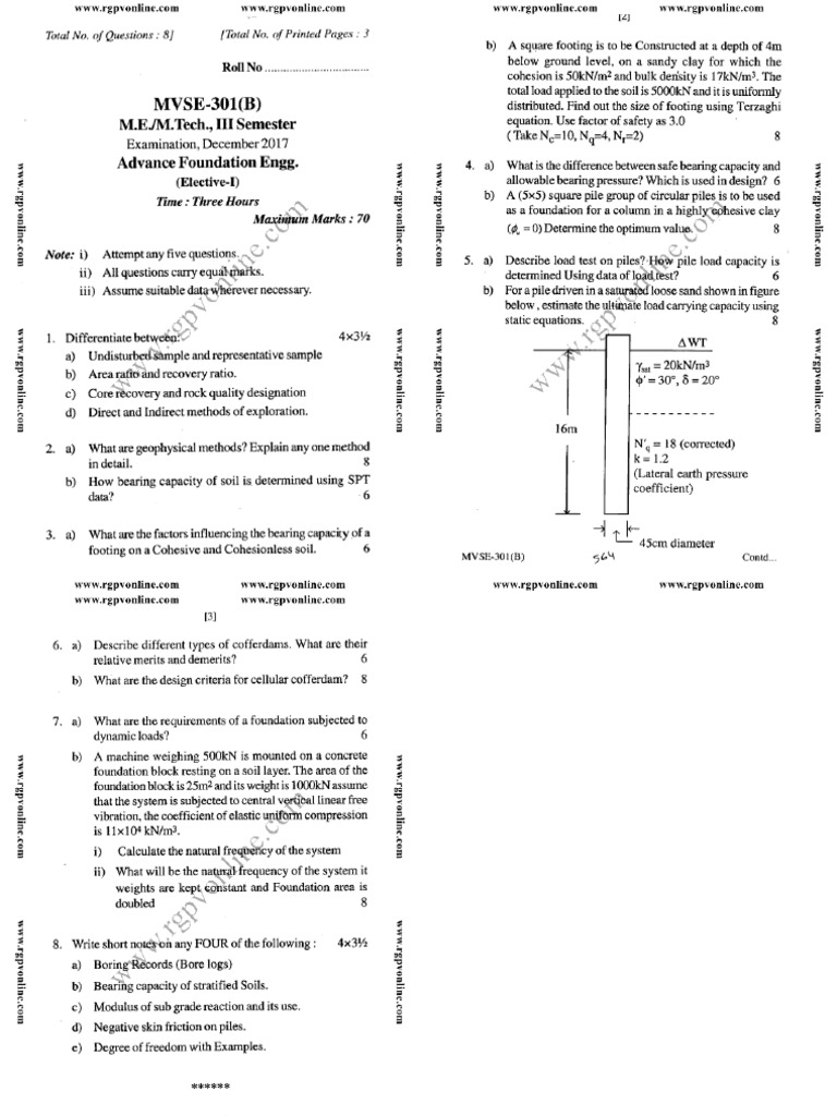 Mvse 301 B Advance Foundation Engineering Dec 2017 | PDF