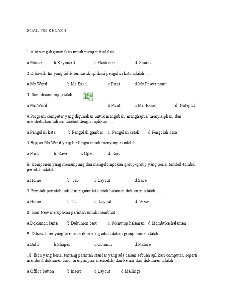 Soal Tik Kelas 4 | PDF