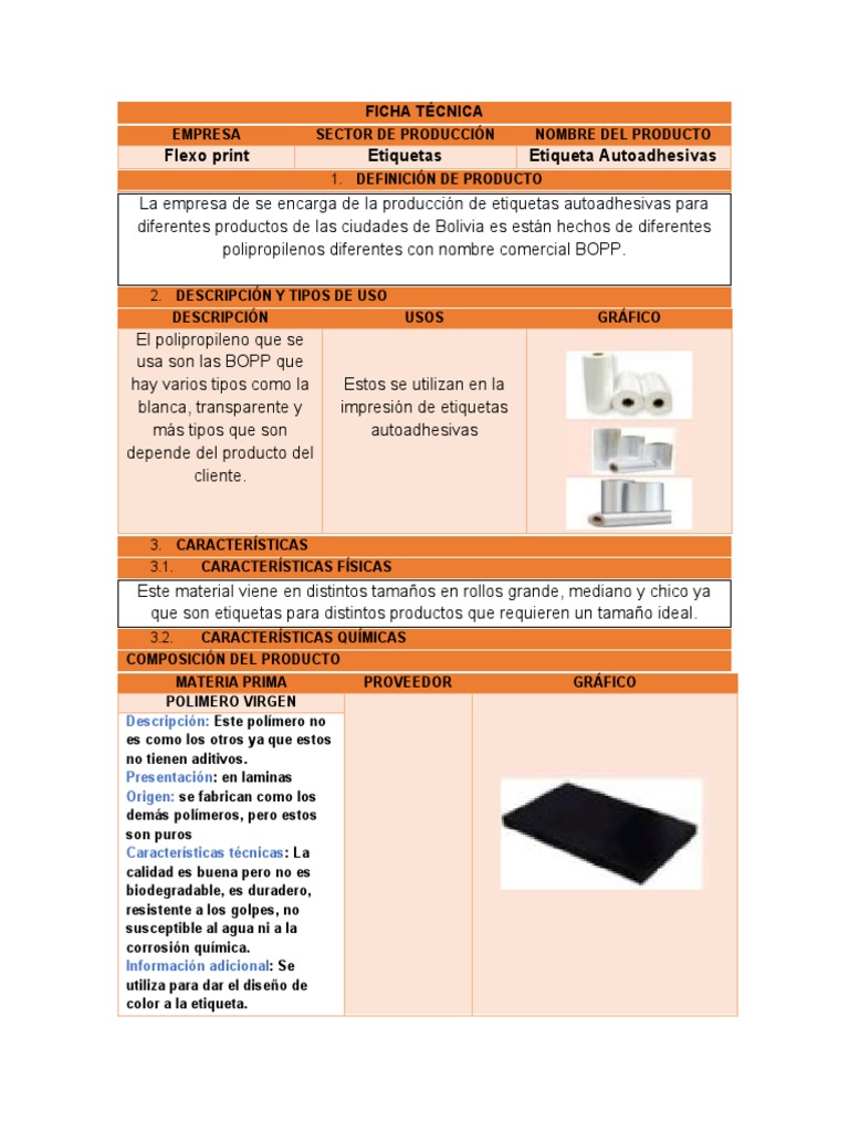 Prototipo Ficha Técnica Flexo Print | PDF | Papel | Agua
