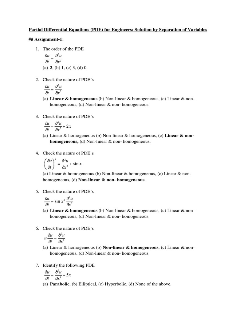 Partial Differential Equations Pde For Engineers Solution By Separation Of Variables Pdf