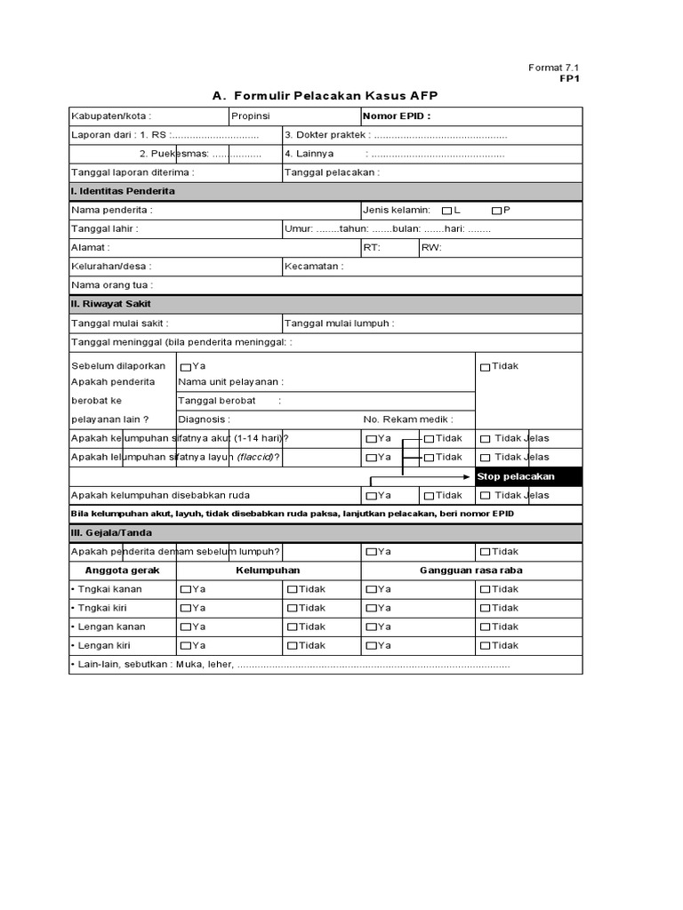 Formulir Pelacakan Kasus Afp | PDF