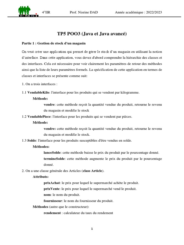 TP5 POO3 (Java Et Java Avancé) | PDF