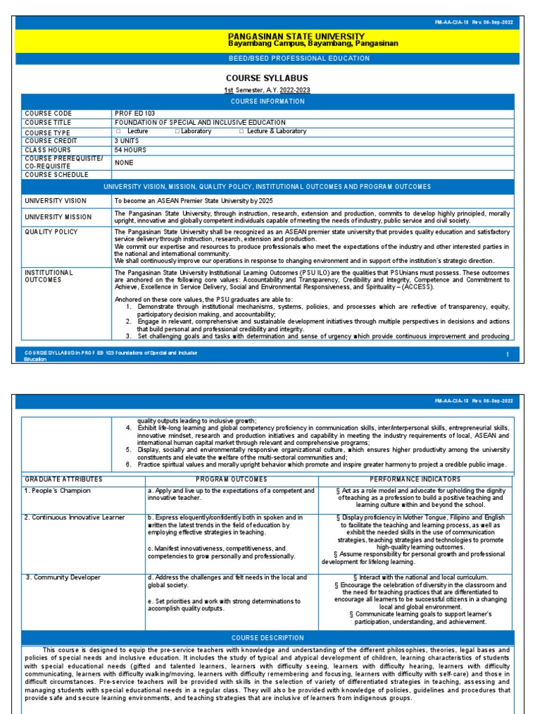 Prof Ed 103 Foundation of Special and Inclusive Education | PDF | Learning | Teaching Method
