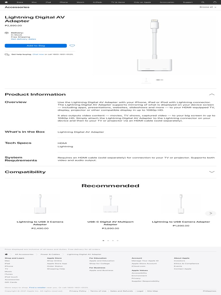 Lightning Digital AV Adapter - Apple (PH) | PDF | Apple Inc. | Hdmi