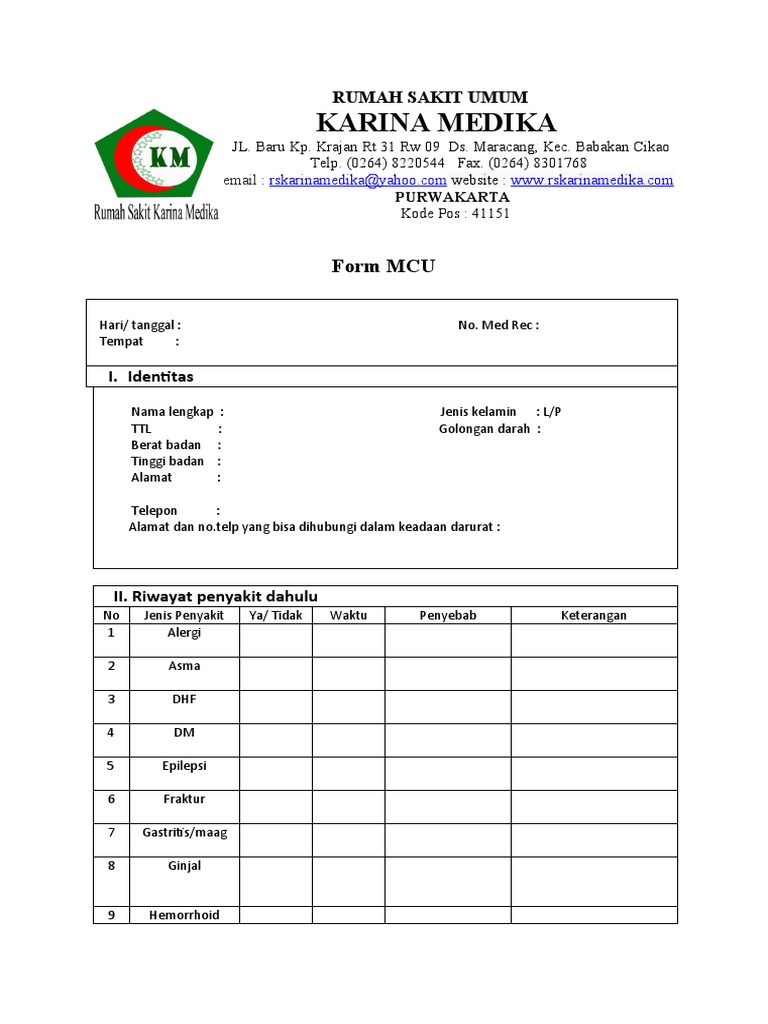 Form Medikal Check Up | PDF