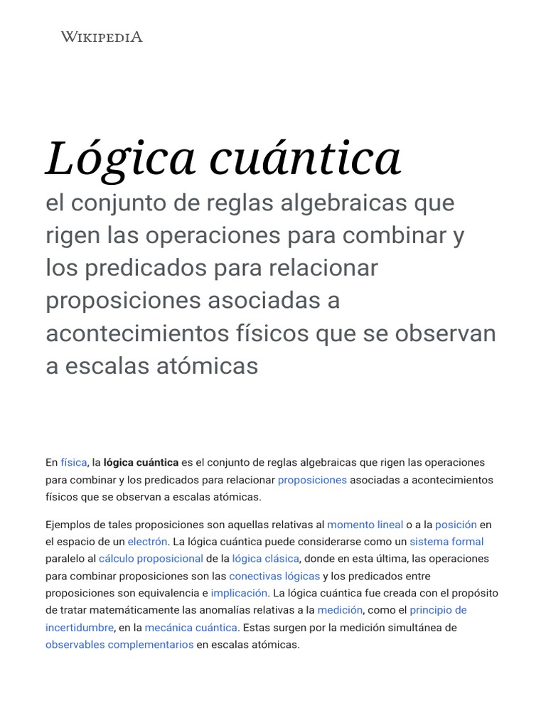 Lógica Cuántica - Wikipedia, La Enciclopedia Libre | PDF | Matemáticas ...