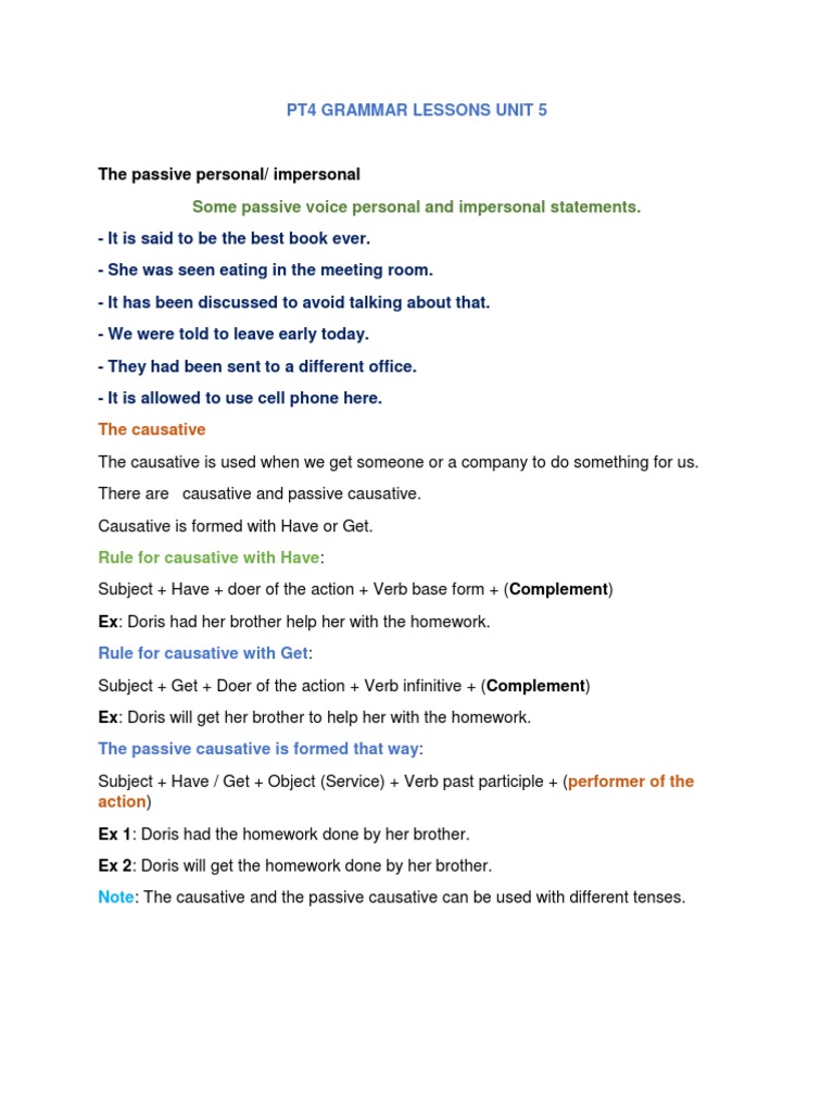 Grammar Lessons Unit 5 PT4 PDF | PDF | Verb | Grammatical Tense