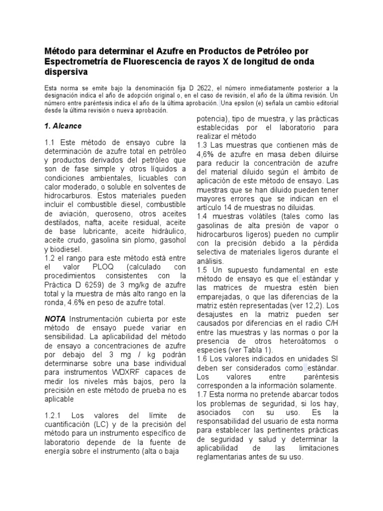 Astm D-2622 (Determinación de Azufre Por Fluorescencia de Rayos Xtwin-X ...