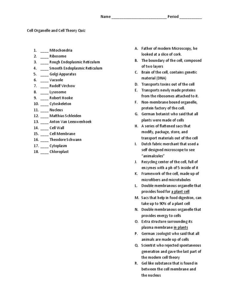 Rajeem Outlaw Wright - Cell Organelle and Cell Theory Quiz | PDF | Cell ...