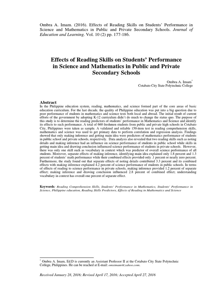 The Relationship Between Reading Comprehension Skills and Student Performance in Mathematics and ...