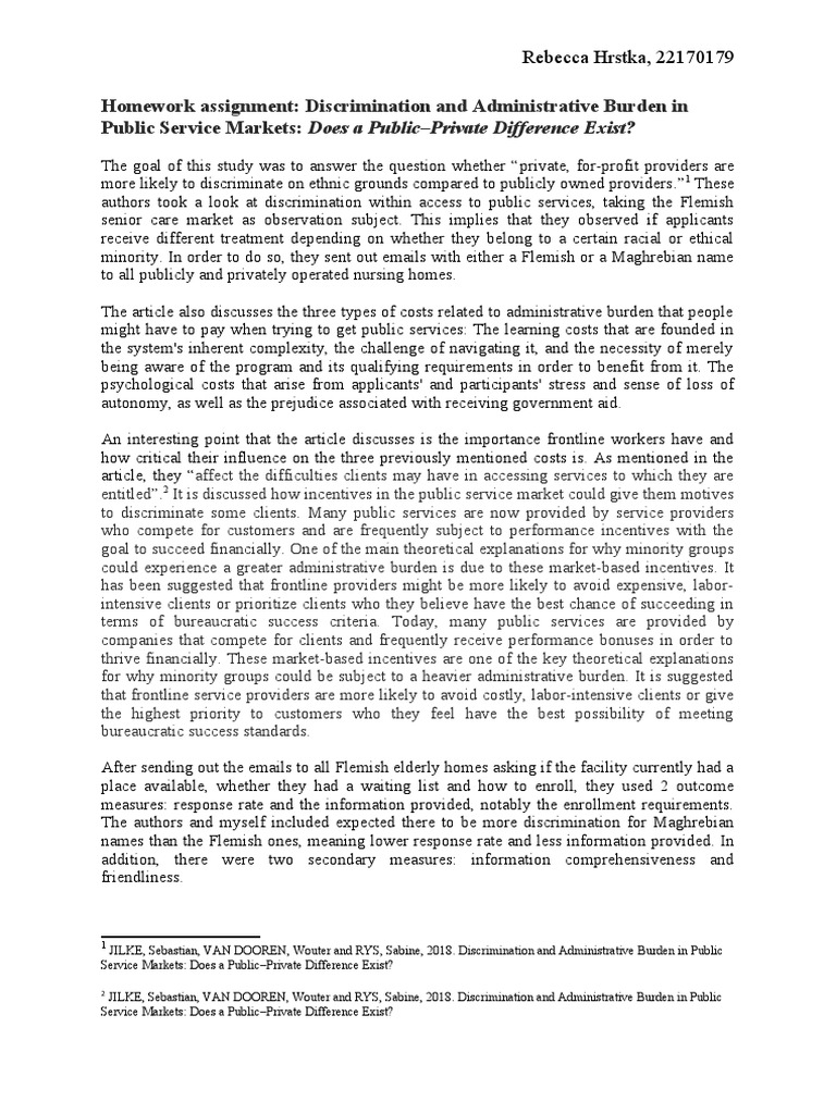 Homework Assignment - Discrimination and Administrative Burden in ...
