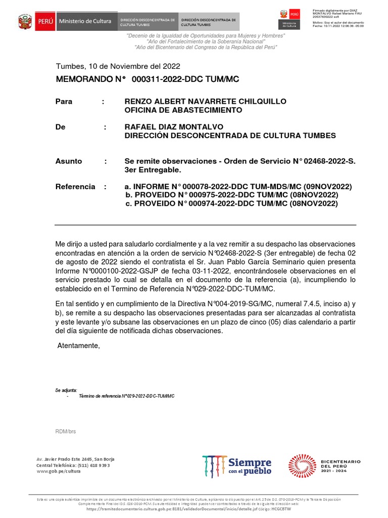 Memorando 000311 2022 DDC Tum | PDF