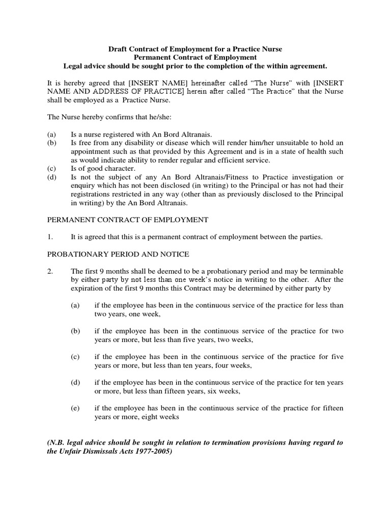Sample Employment Contract Practice Nurse 90212 | PDF | Nursing ...