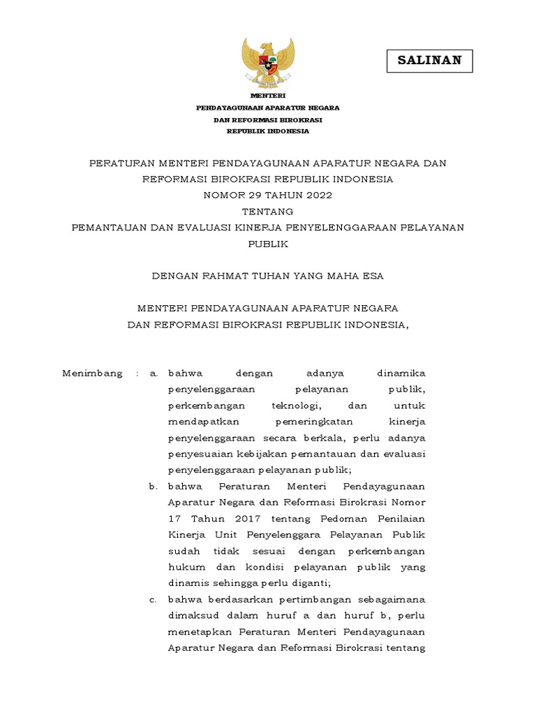 PermenPANRB No. 29 Tahun 2022 Ok | PDF
