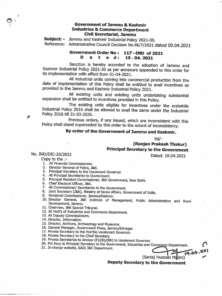 JK Industrial Policy | PDF
