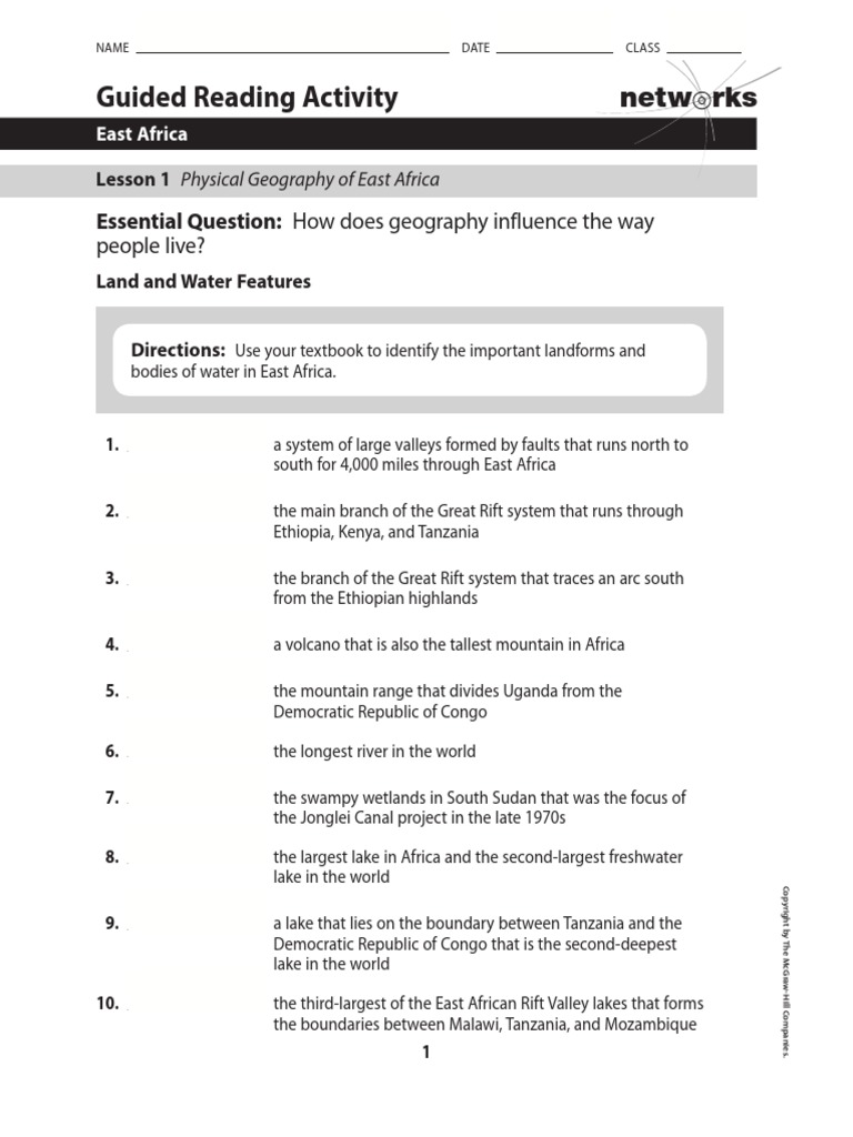Guided Reading Activity East Africa Lesson 1 | PDF | East Africa ...