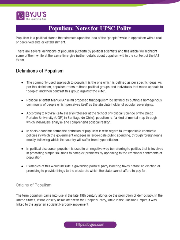 Understanding Populism for UPSC Polity | PDF | Populism | Political ...