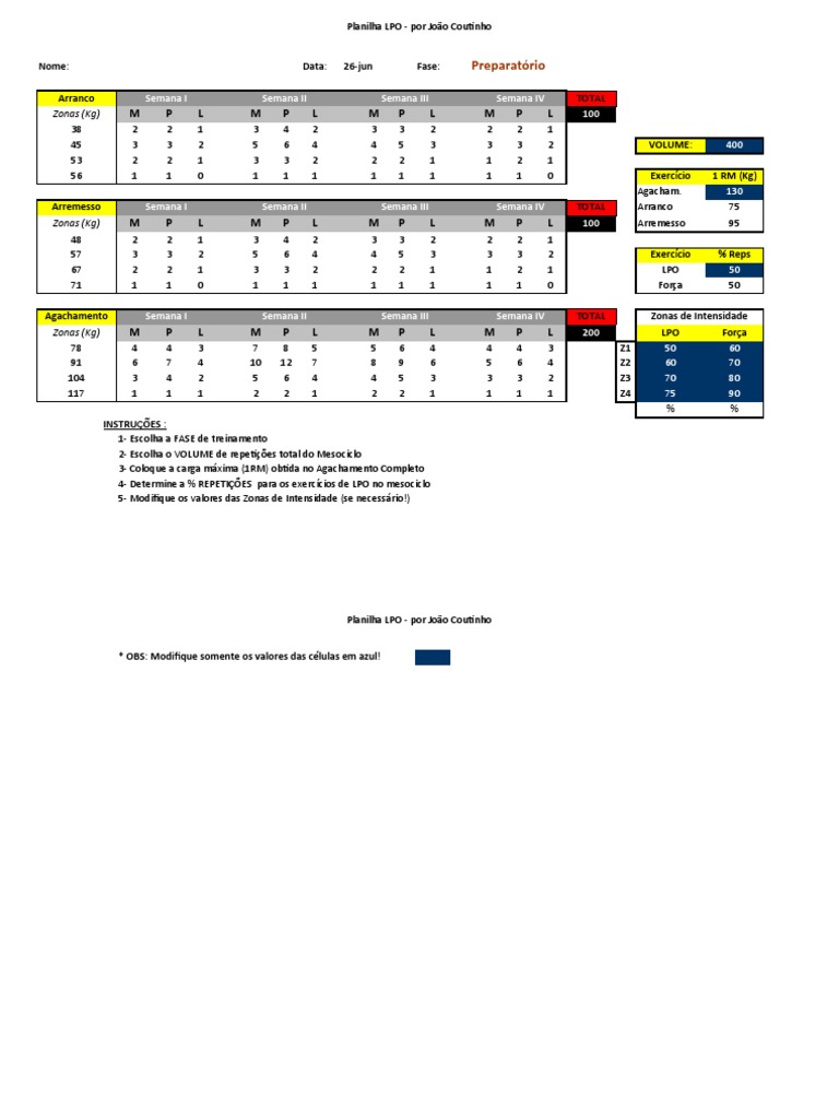 Planilha LPO PRO | PDF | Exercício físico | Boa forma