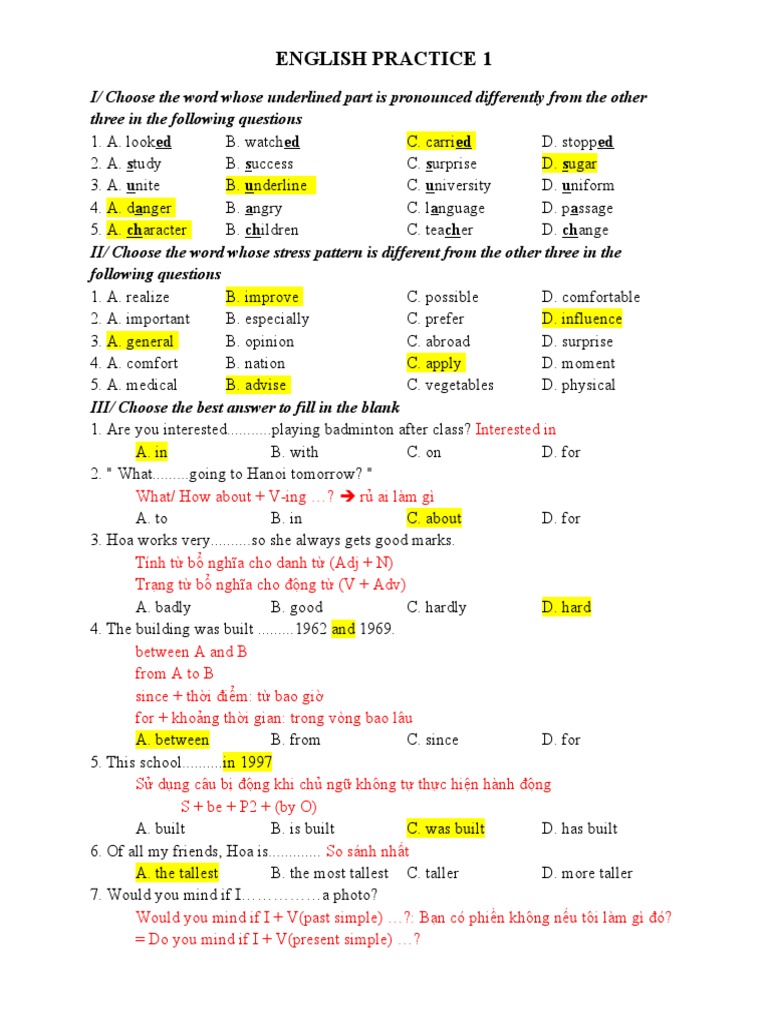 Gifted Students November Test - English Practice Test Key | PDF