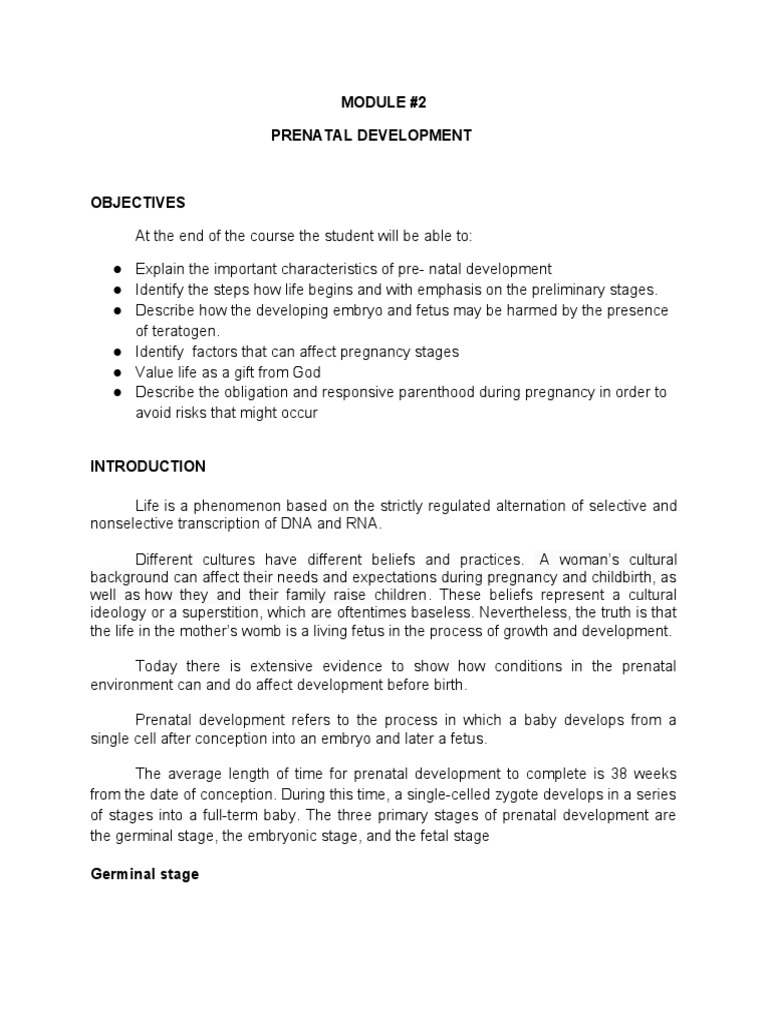 Ed 1 Module 2 PRENATAL | PDF | Prenatal Development | Fetus