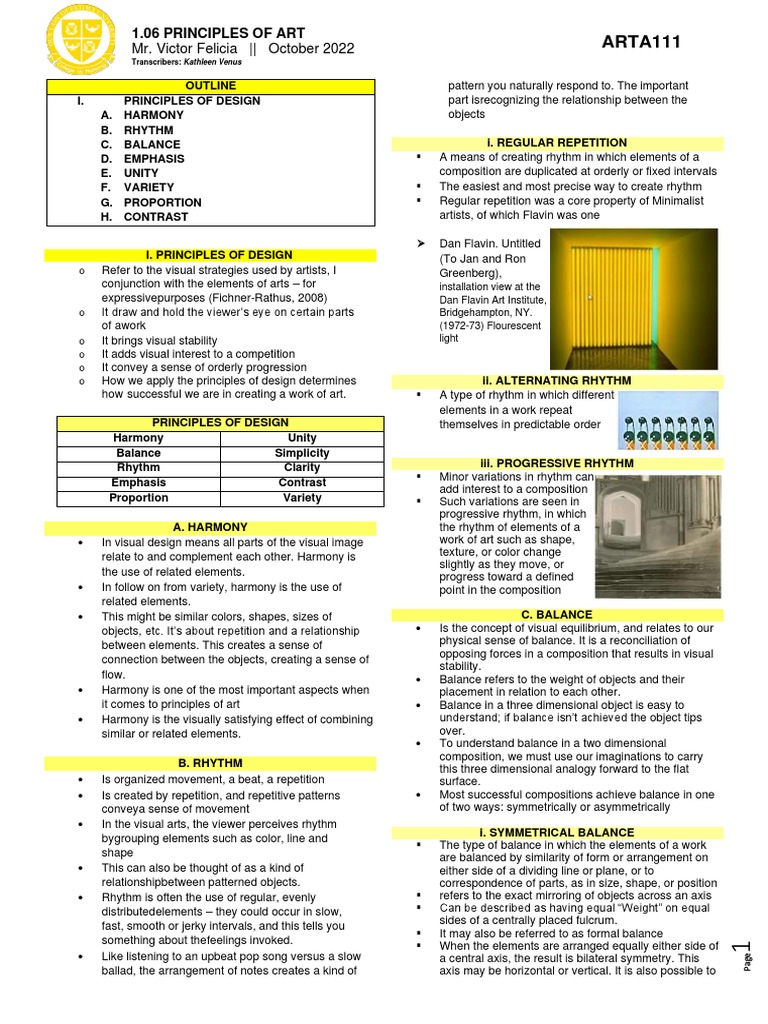 1.06 - Principles of Art | PDF | Composition (Visual Arts) | Symmetry