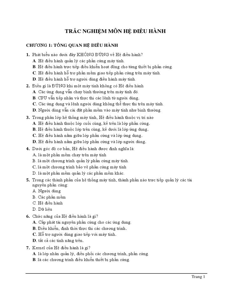 TN HDH Trac Nghiem He Dieu Hanh Compress | PDF
