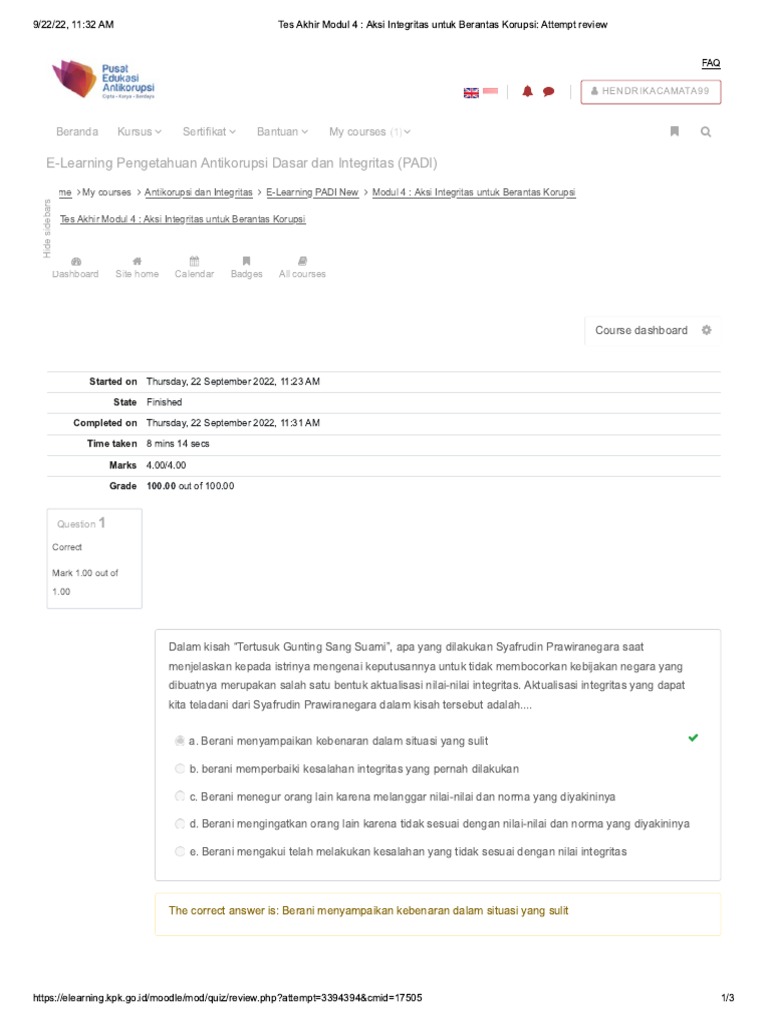 Tes Akhir Modul 4 - Aksi Integritas Untuk Berantas Korupsi - Attempt ...