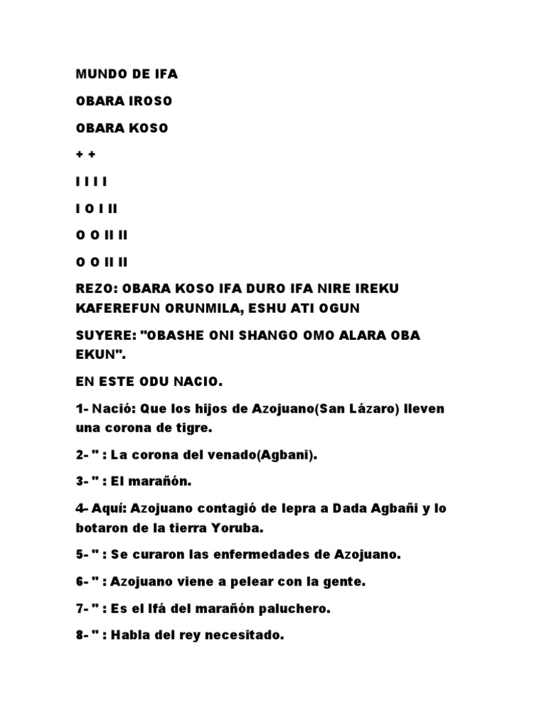 Odu Ifá Obara Iroso: Significados y Ritual | PDF | Carbohidratos | Fruta