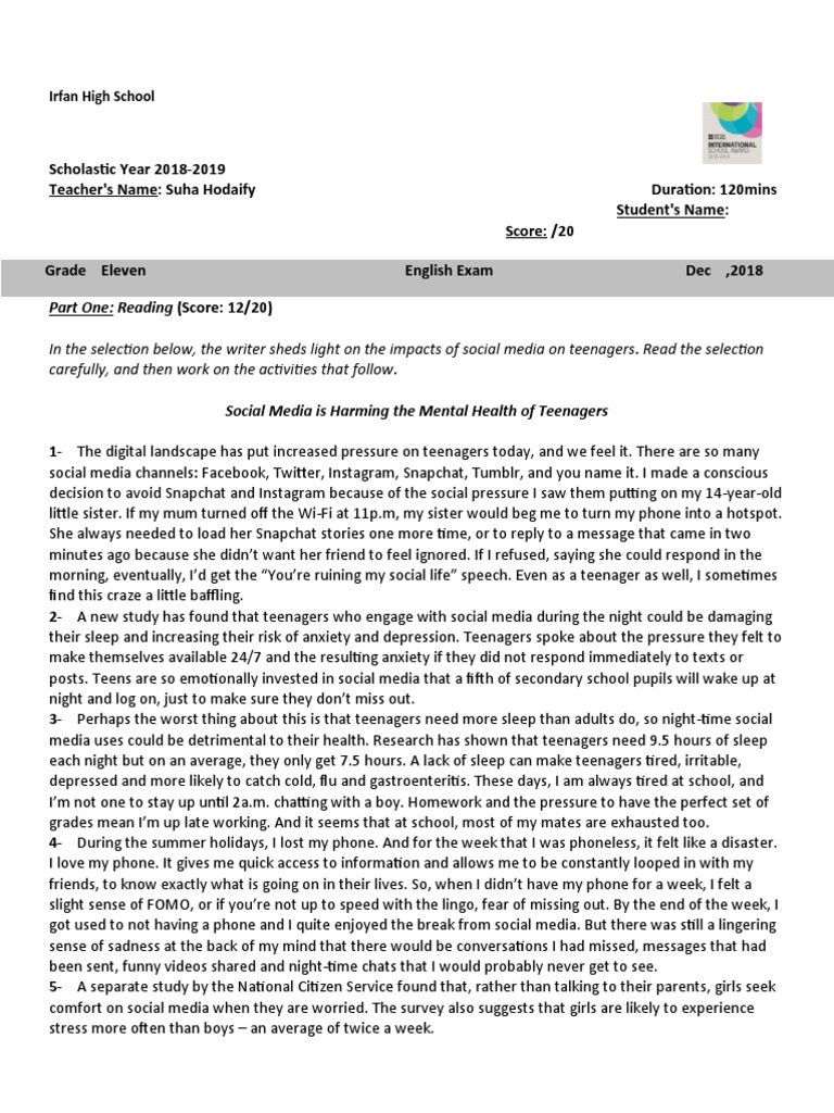 Social Media's Impact on Teen Mental Health | PDF | Social Media ...