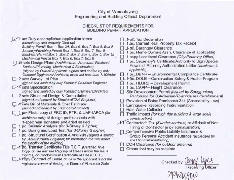 Mandaluyong Building Permit Requirements | PDF | Real Estate