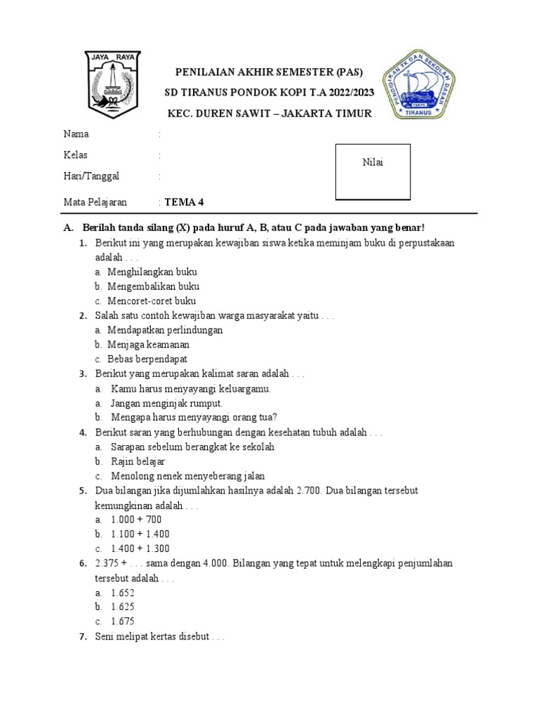 Pas Kelas 3 Tema 4 | PDF | Metode & Bahan Ajar