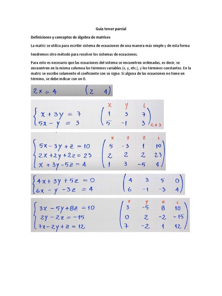 Guía Tercer Parcial | PDF | Matriz (Matemáticas) | Determinante