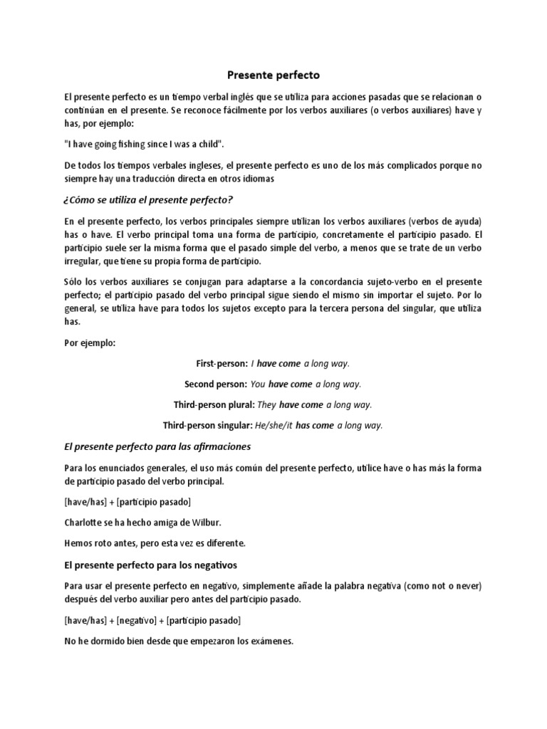 Auxiliares del presente perfecto en inglés | PDF | Verbo | Ciencia ...