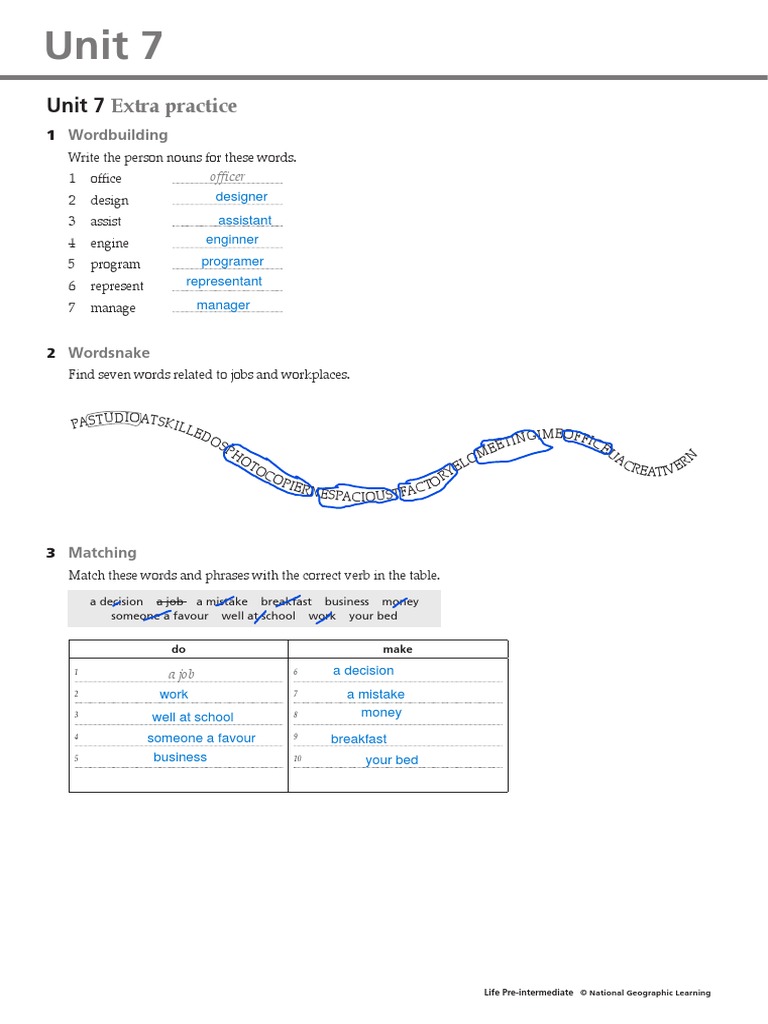 Pre - Unit7 - ExtraPractice 2 | PDF | Linguistics | Syntax