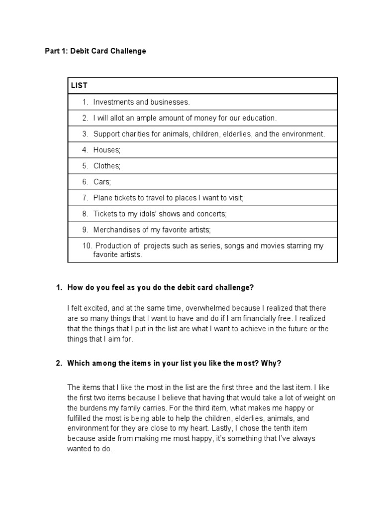 Debit Card Challenge | PDF