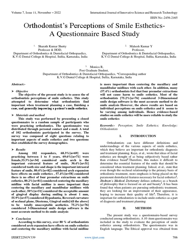 Orthodontist's Perceptions of Smile EstheticsA Questionnaire Based ...