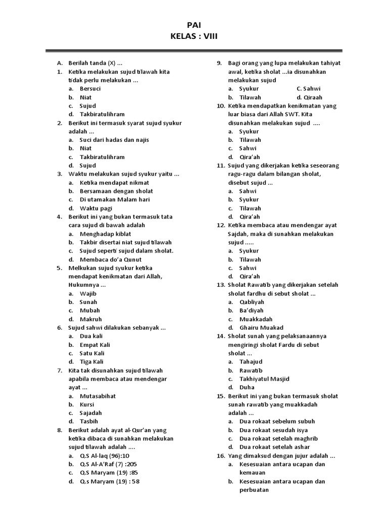 Soal Pai Kelas 8 | PDF