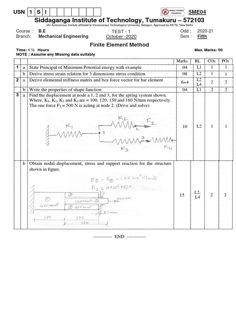 20-21 Fem Test 1 QP | PDF | Finite Element Method | Stress (Mechanics)