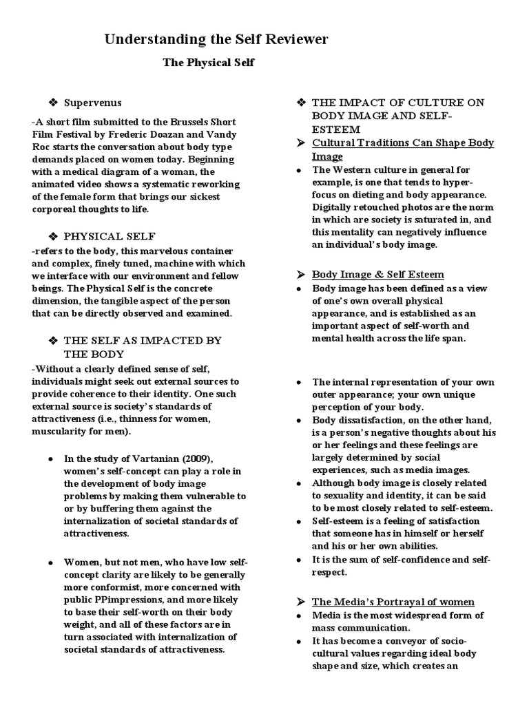 Uts Reviewer (The Physical Self) | PDF | Body Image | Self Esteem